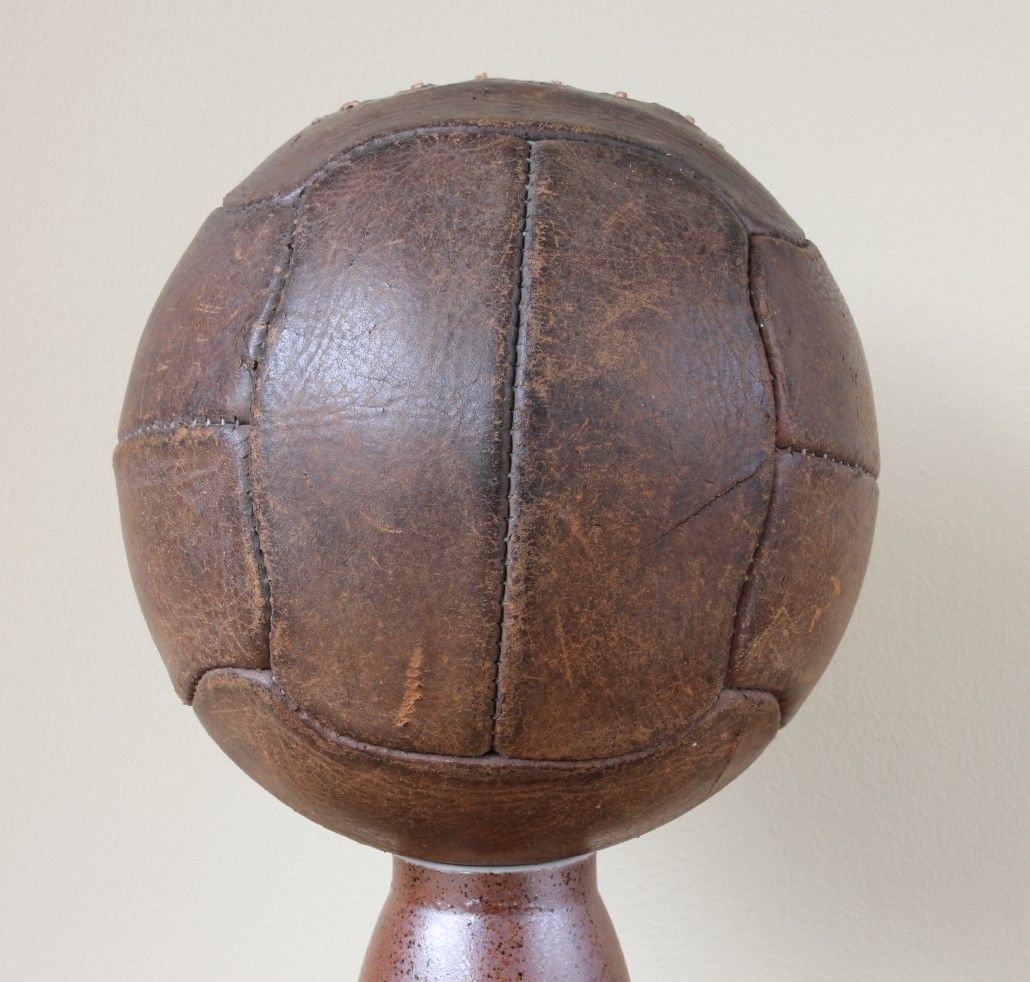 Vintage Small Leather Football. 12 Panel Old Laced Soccer Ball. 1940s.