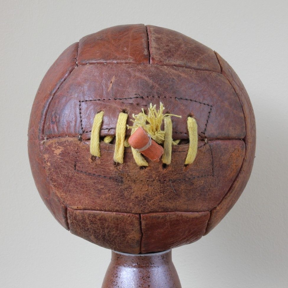 Small Leather Football. 12 Panel Old Laced Soccer Ball. 1930s.