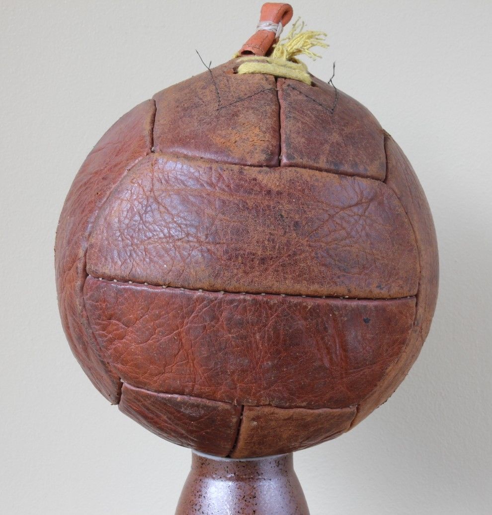 Small Leather Football. 12 Panel Old Laced Soccer Ball. 1930s.
