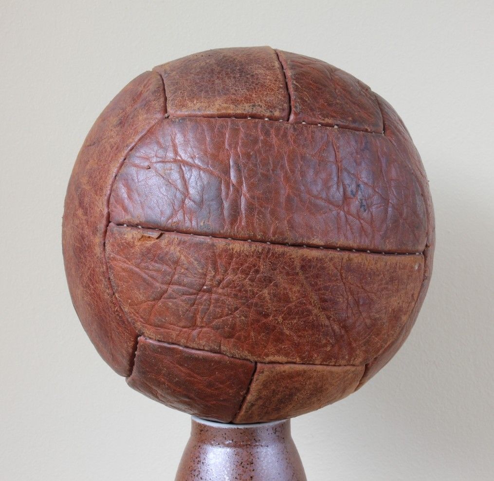 Small Leather Football. 12 Panel Old Laced Soccer Ball. 1930s.