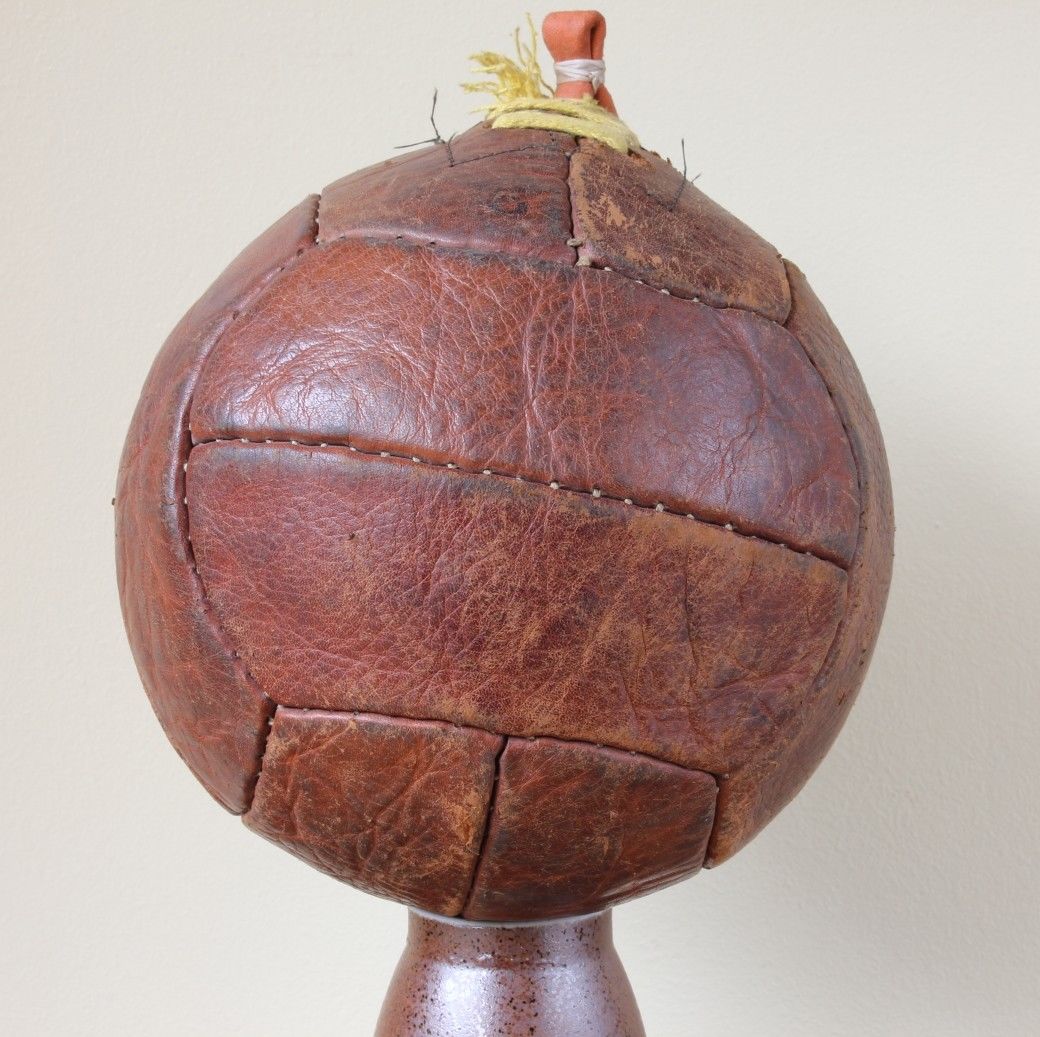 Small Leather Football. 12 Panel Old Laced Soccer Ball. 1930s.
