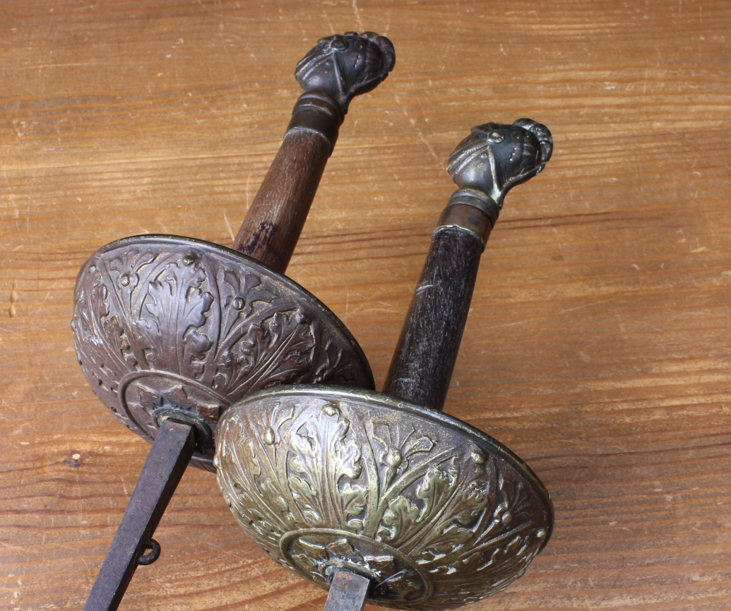 Pair Antique Solingen 19th Century Knight's Helmet Pommel Fencing Foils ...