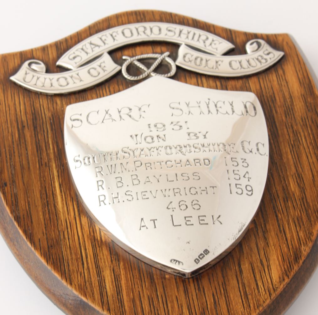 Silver Staffordshire Union Of Golf Clubs Scarf Shield Trophy. Leek 1931.