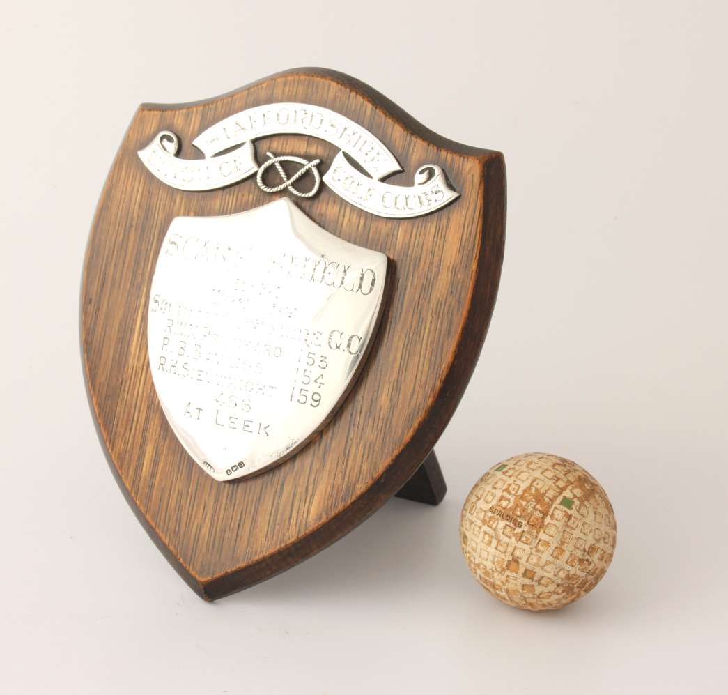 Silver Staffordshire Union Of Golf Clubs Scarf Shield Trophy. Leek 1931.