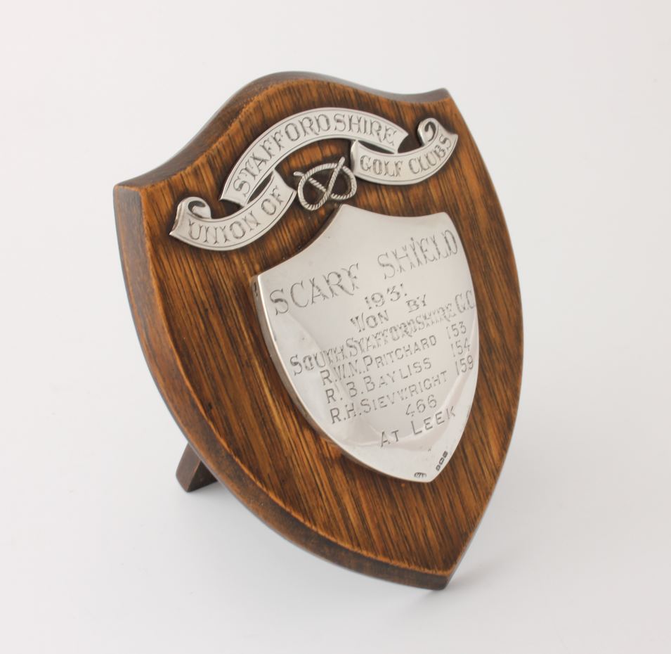 Silver Staffordshire Union Of Golf Clubs Scarf Shield Trophy. Leek 1931.
