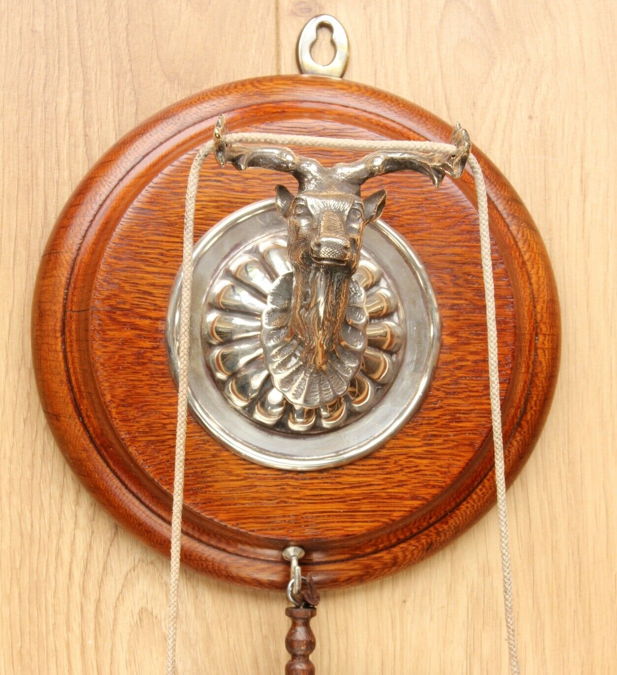 Large Silver Plate & Brass Stag Head Wall Dinner Gong.