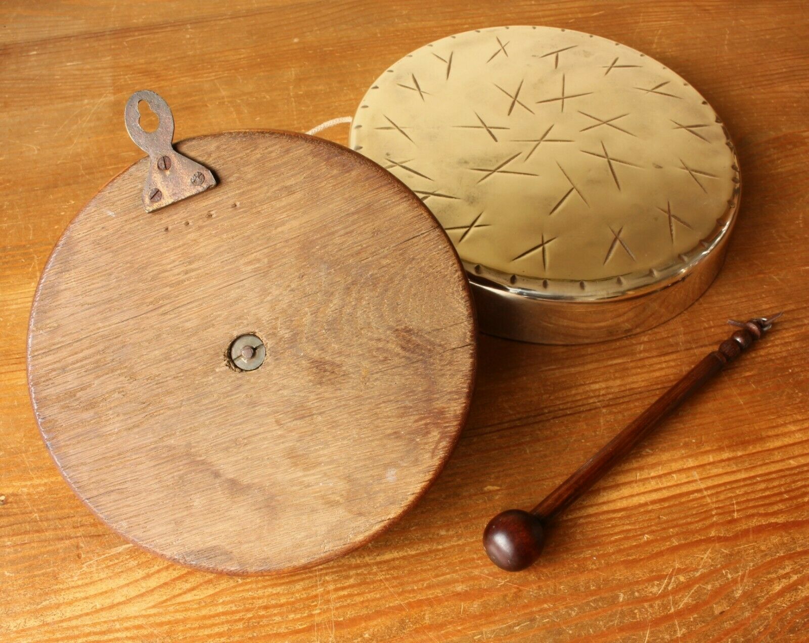 Large Silver Plate & Brass Stag Head Wall Dinner Gong.