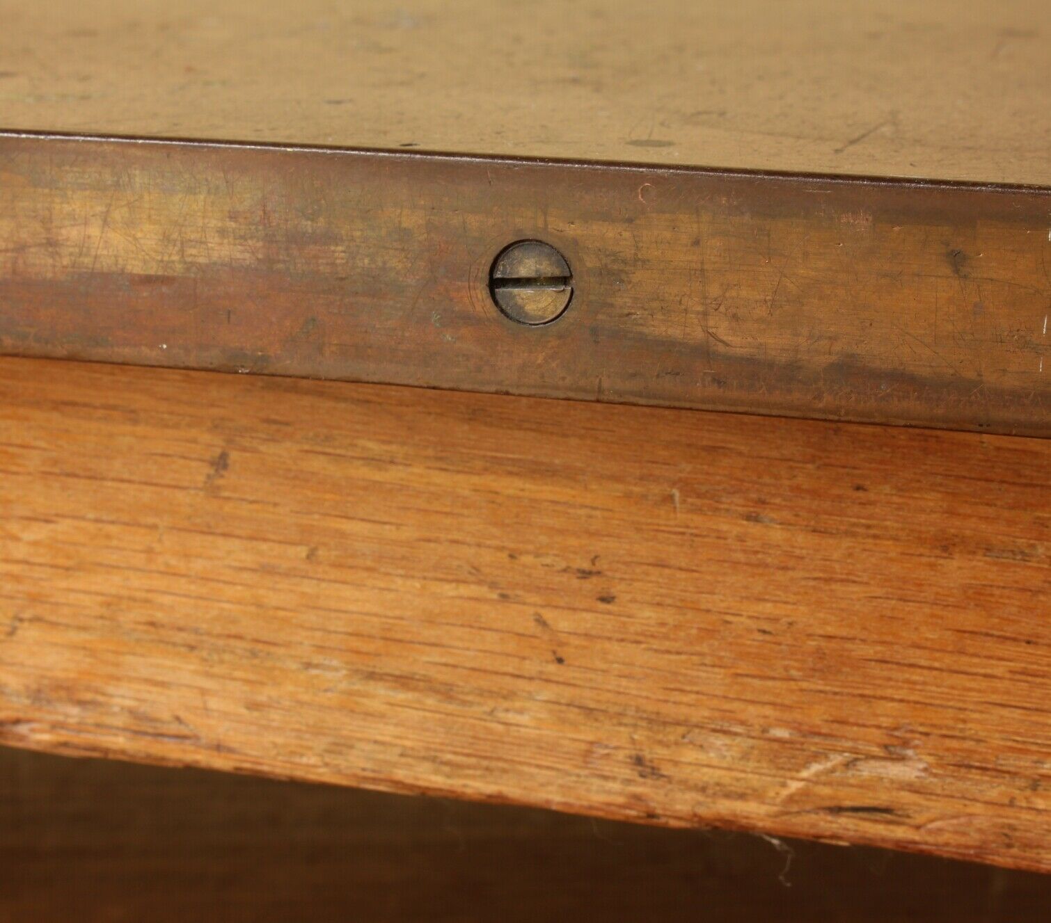 Oak & Brass Desk Top Riser. 1950s Staverton Industrial Factory Table ...