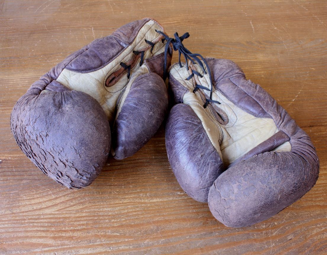 Leather Straw Filled Boxing Gloves.