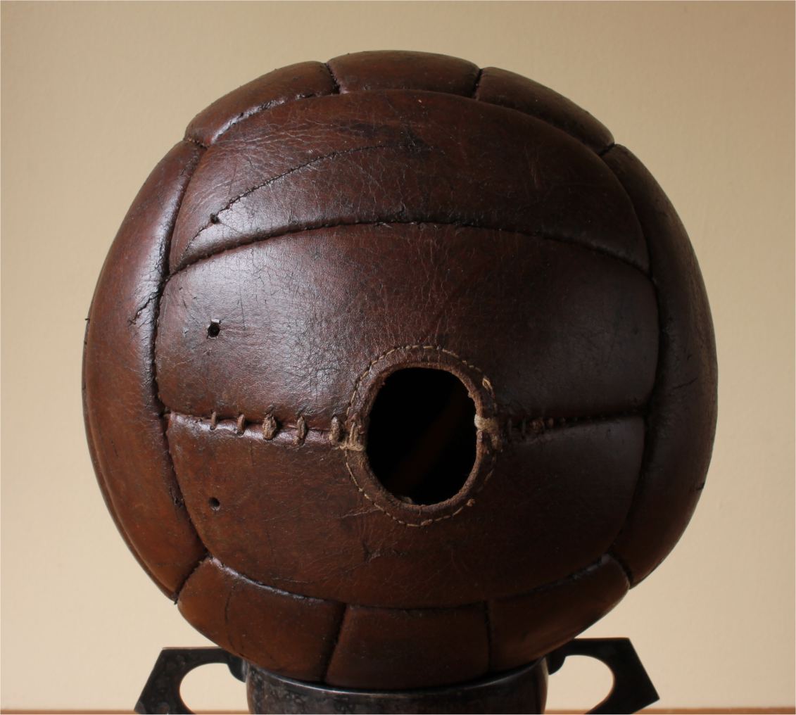 Large Vintage Superball Football. 18 Panel Leather Soccer Ball. 1950.