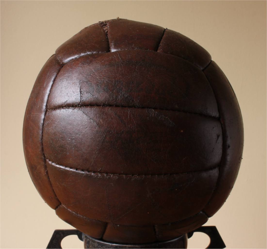 Large Vintage Superball Football. 18 Panel Leather Soccer Ball. 1950.