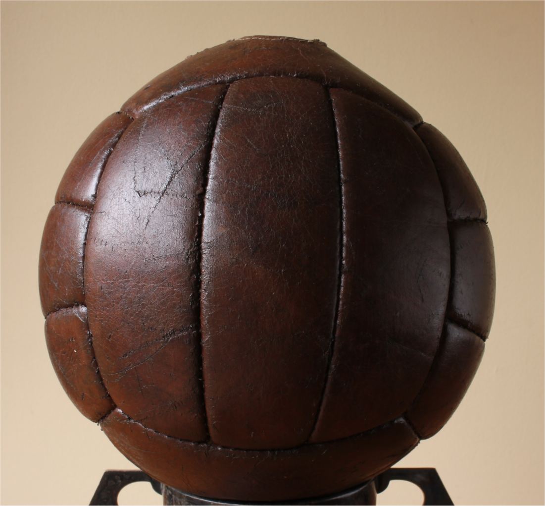 Large Vintage Superball Football. 18 Panel Leather Soccer Ball. 1950.
