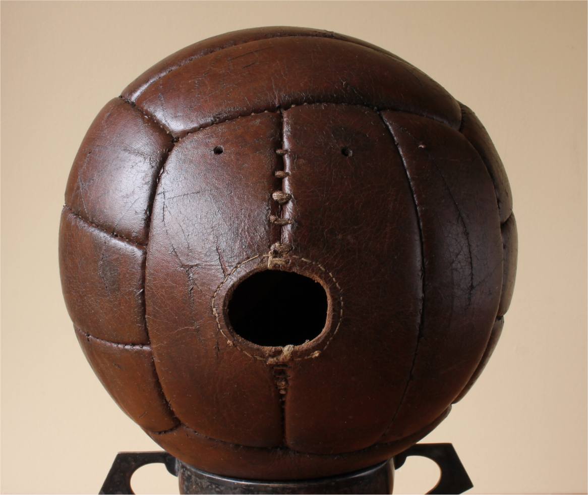 Large Vintage Superball Football. 18 Panel Leather Soccer Ball. 1950.