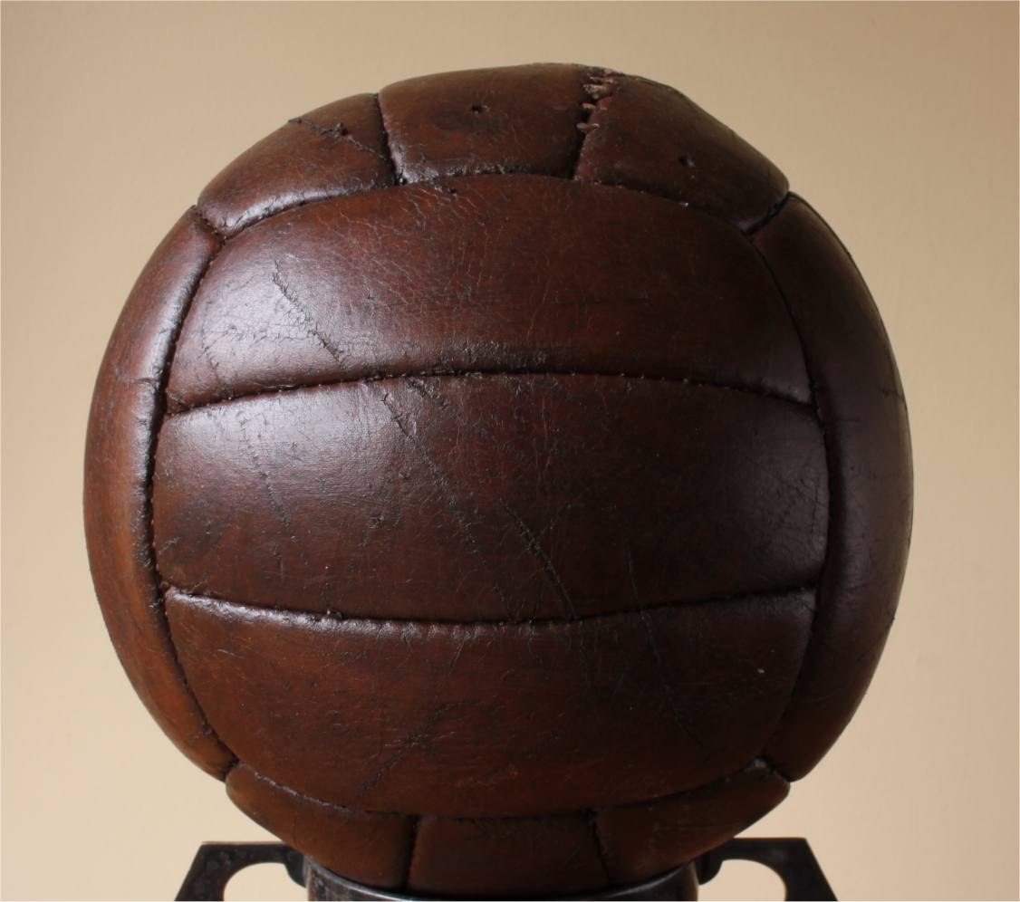 Large Vintage Superball Football. 18 Panel Leather Soccer Ball. 1950.