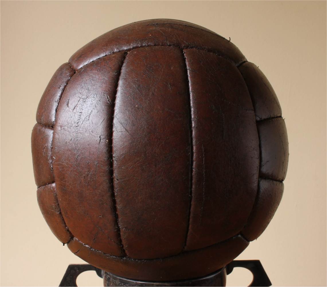 Large Vintage Superball Football. 18 Panel Leather Soccer Ball. 1950.