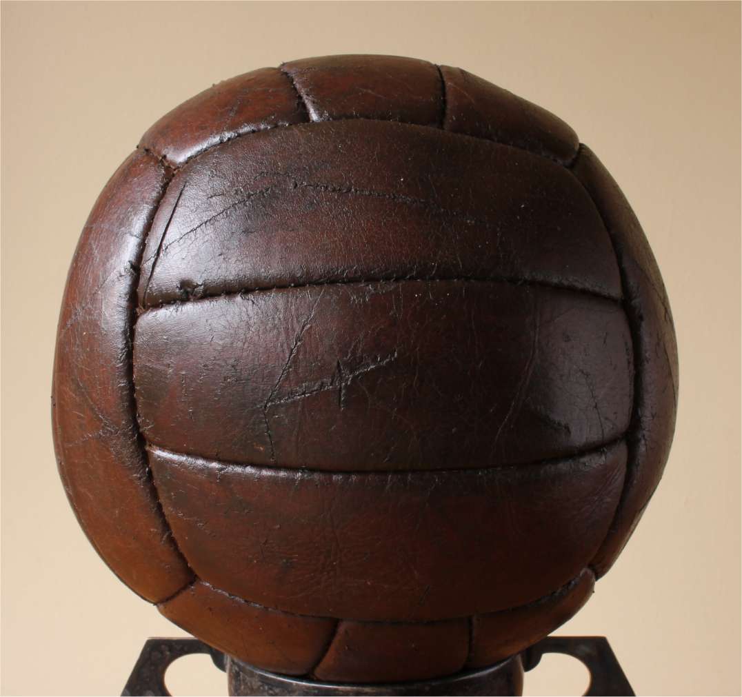 Large Vintage Superball Football. 18 Panel Leather Soccer Ball. 1950.