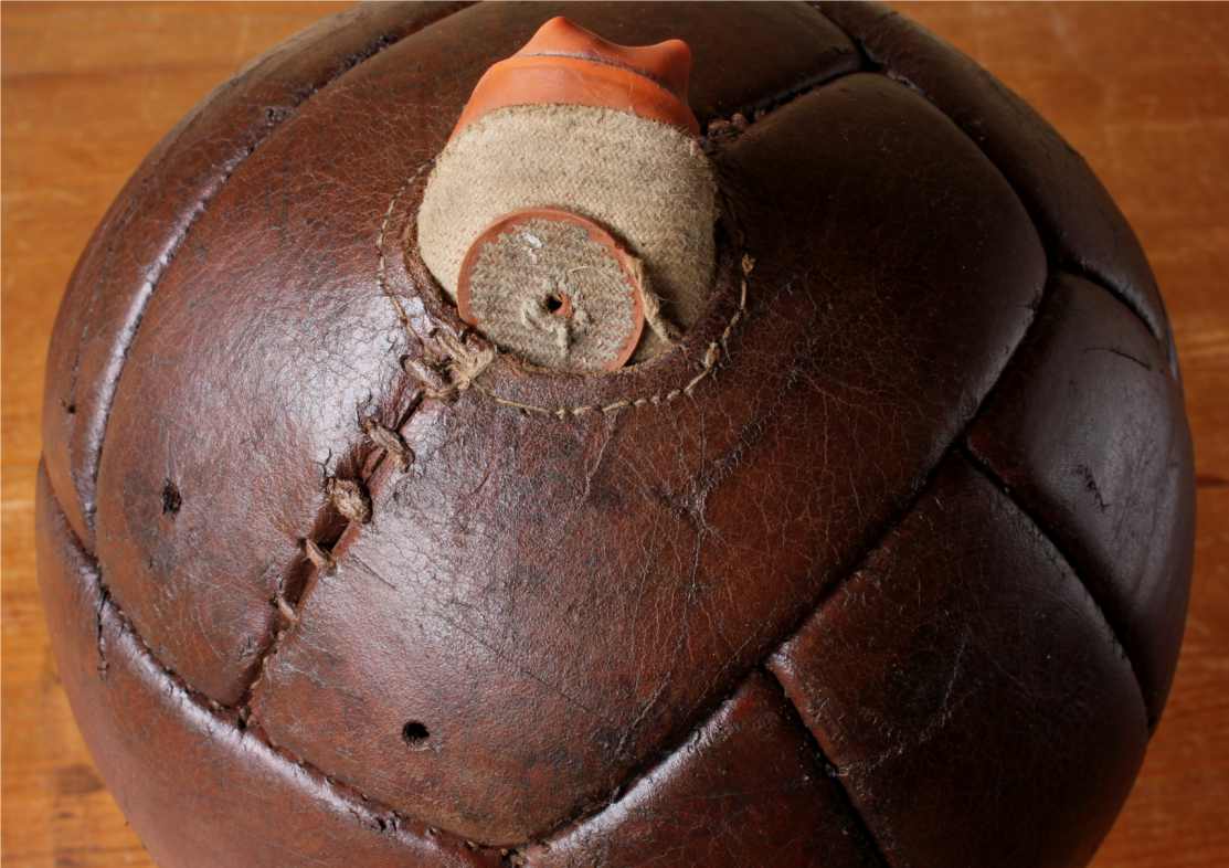 Large Vintage Superball Football. 18 Panel Leather Soccer Ball. 1950.