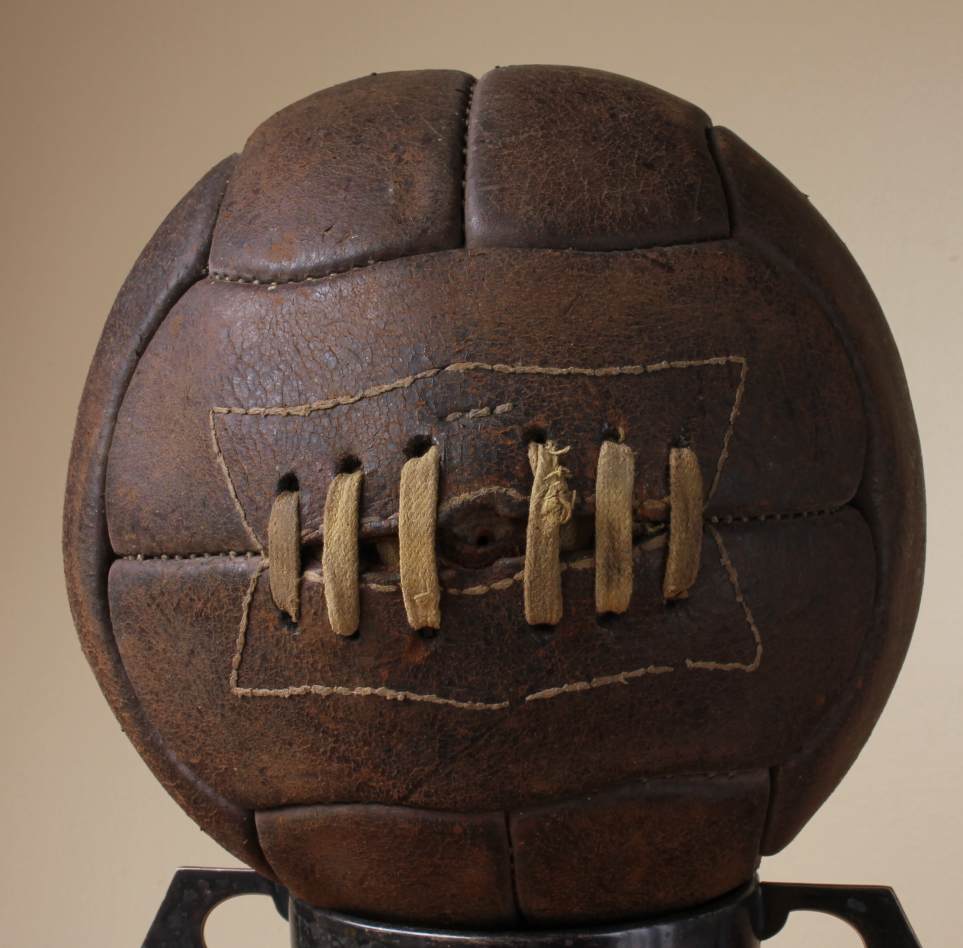 Laced 12 Panel Leather Football. Display Soccer Ball. Vintage c1950.