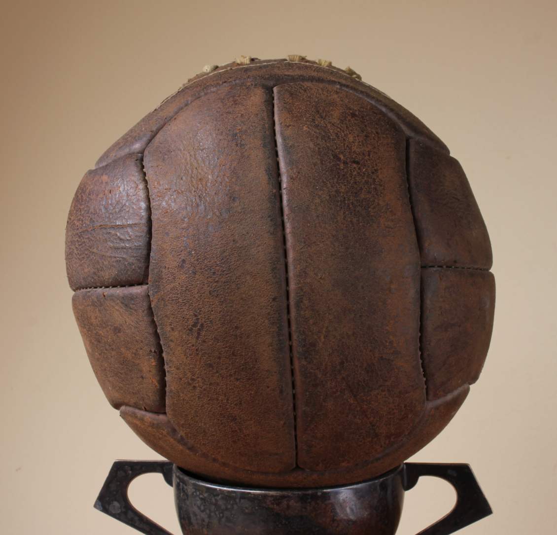 Laced 12 Panel Leather Football. Display Soccer Ball. Vintage c1950.
