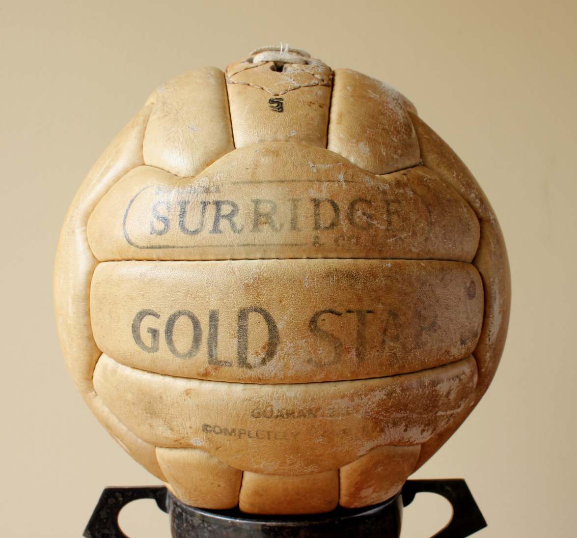 Stuart Surridge Gold Star Leather Football. Laced Soccer Ball. 1950's.