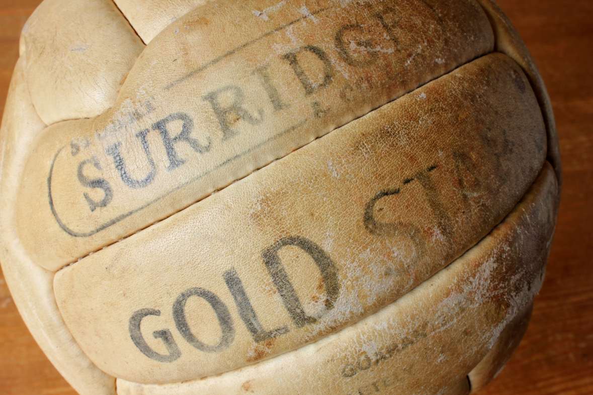 Stuart Surridge Gold Star Leather Football. Laced Soccer Ball. 1950's.