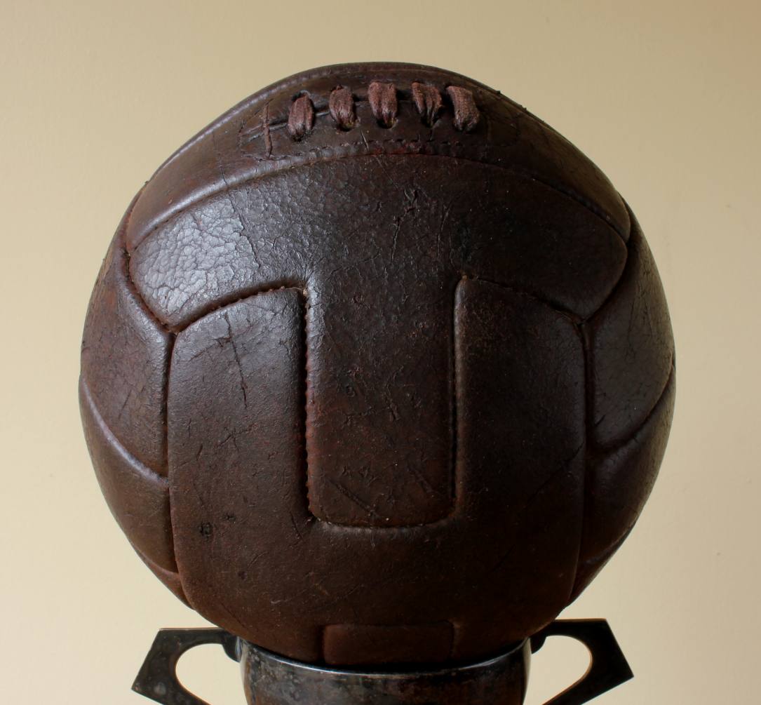 Leather T Panel Football. Old Vintage 1930s Laced Soccer Ball.