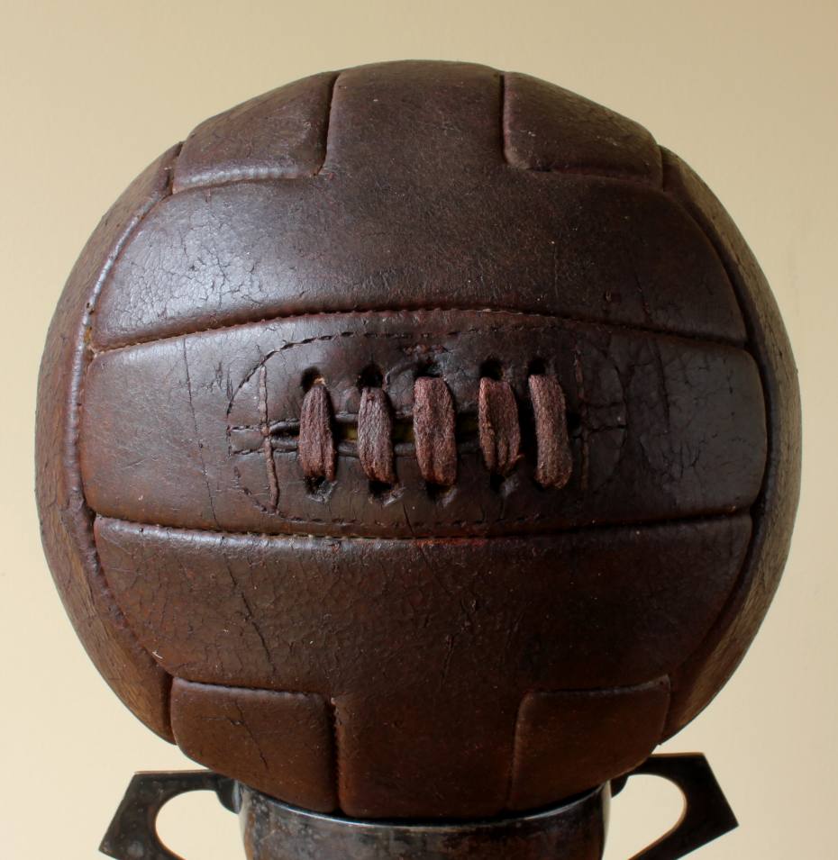 Leather T Panel Football. Old Vintage 1930s Laced Soccer Ball.