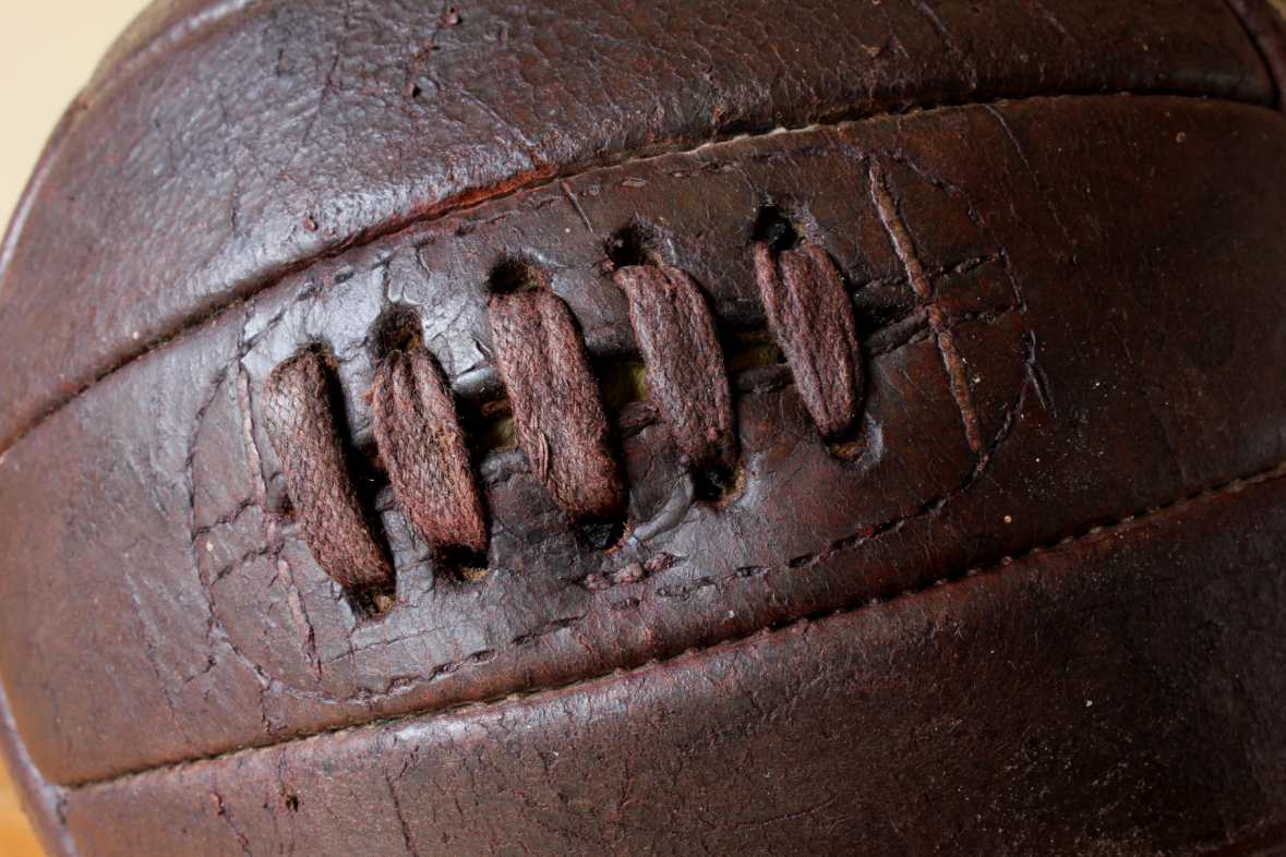 Leather T Panel Football. Old Vintage 1930s Laced Soccer Ball.