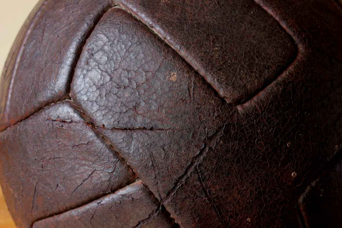 Leather T Panel Football. Old Vintage 1930s Laced Soccer Ball.