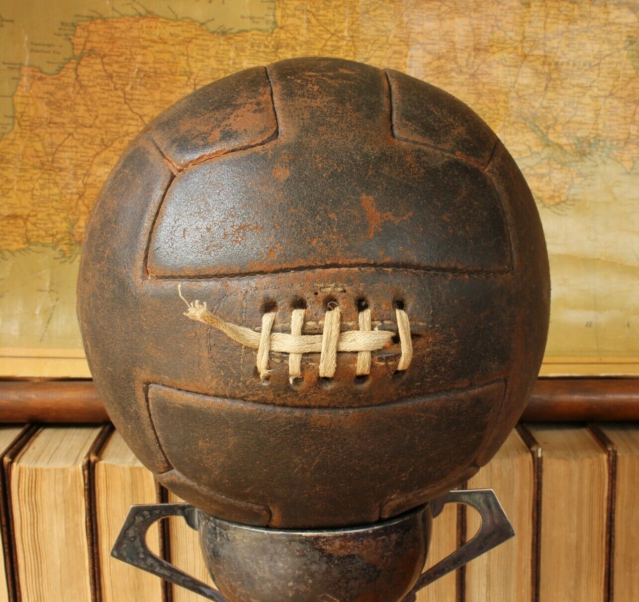 Leather T-Panel Football. Old 1930's FIFA World Cup Laced Soccer Ball.