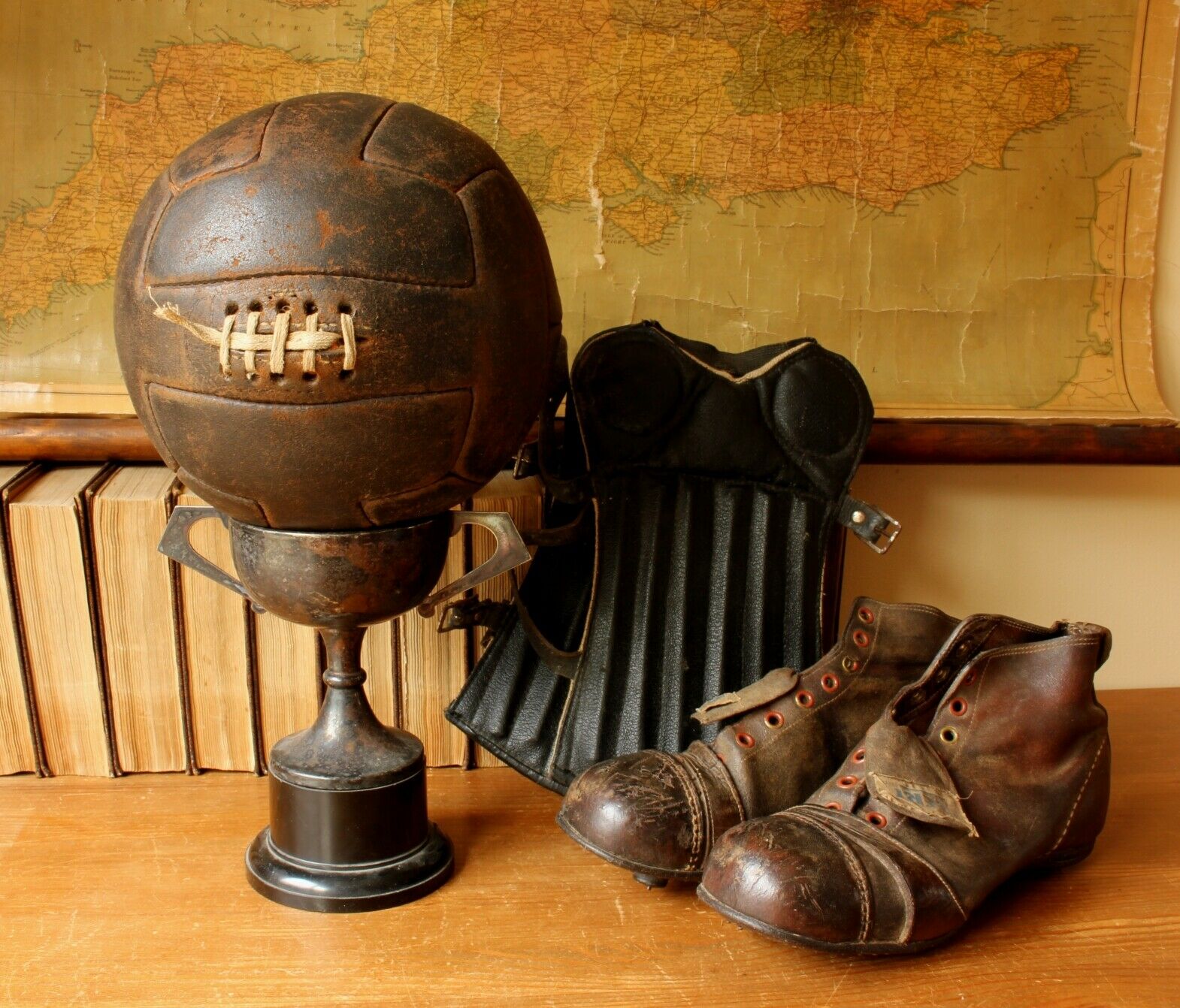 Leather T-Panel Football. Old 1930's FIFA World Cup Laced Soccer Ball.