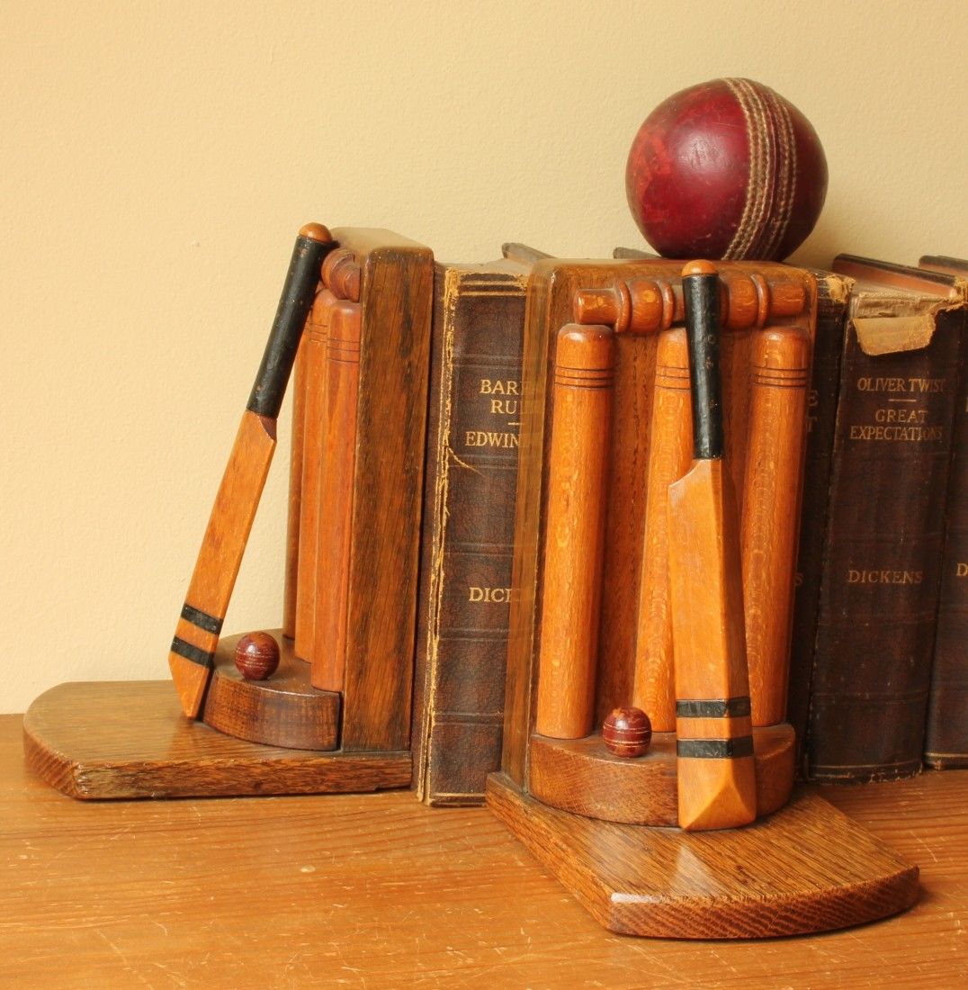 Pair Of Oak Cricket Bat & Ball Bookends. Handmade Thornton-Smith ...