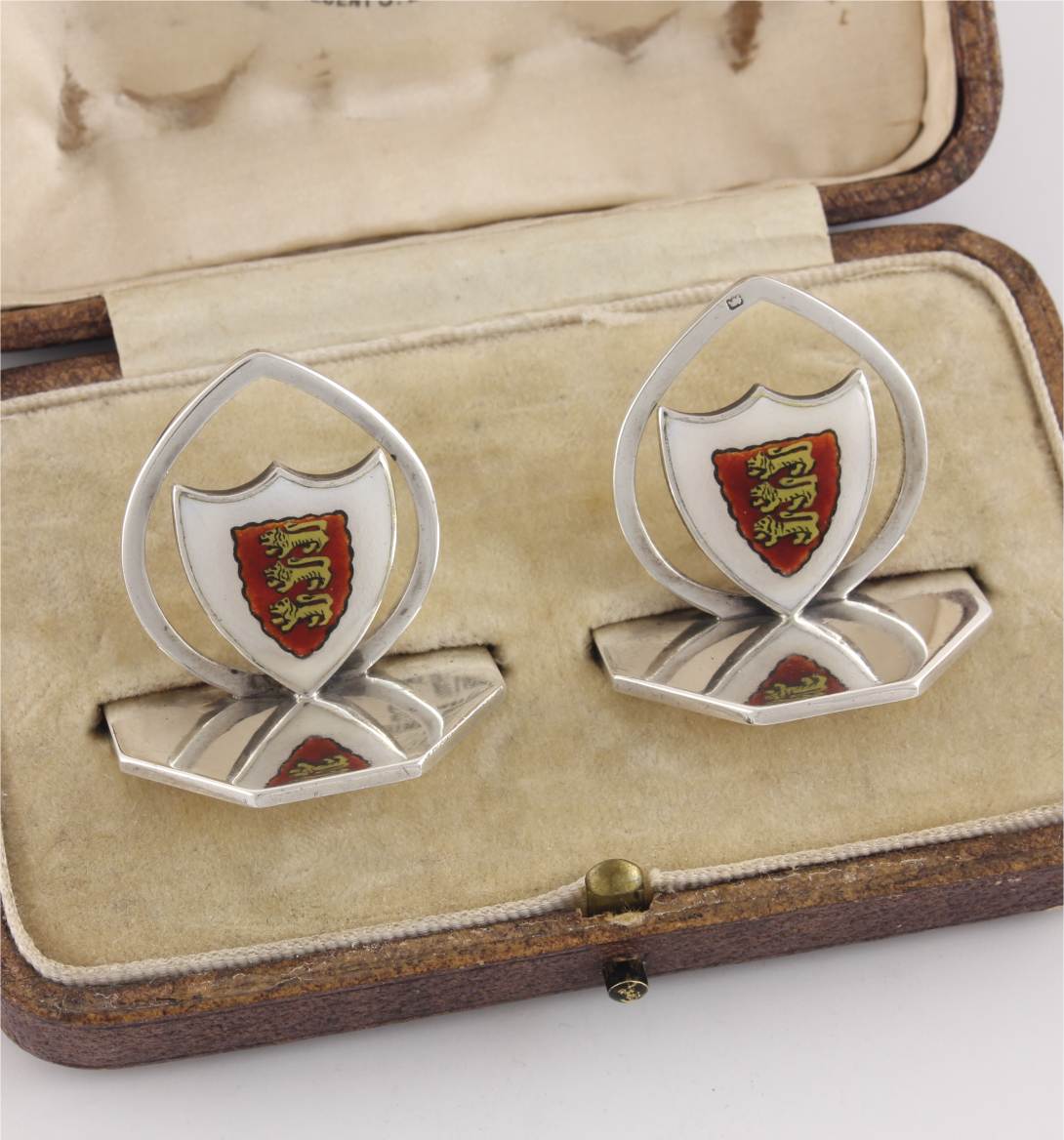 Silver & Enamel Three Lions Shield Menu Holders. Oriel College, Oxford ...