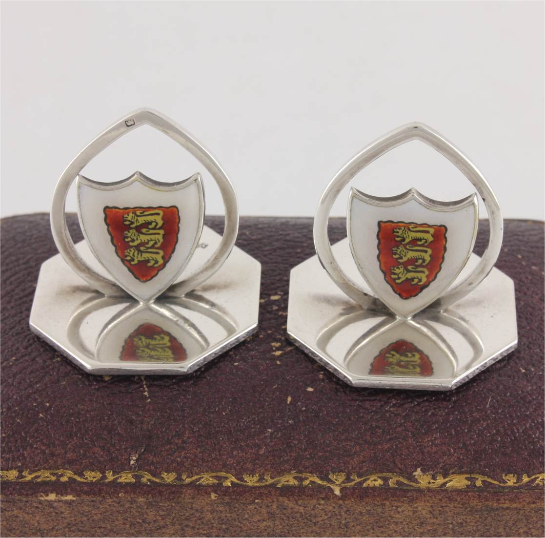 Silver & Enamel Three Lions Shield Menu Holders. Oriel College, Oxford ...
