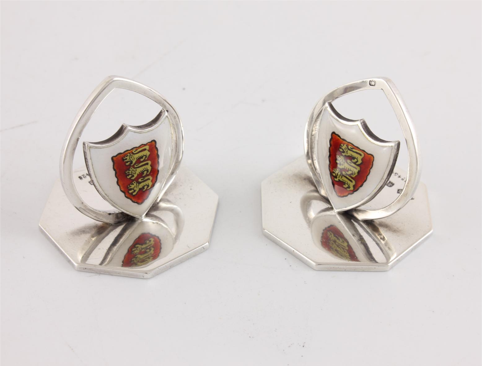 Silver & Enamel Three Lions Shield Menu Holders. Oriel College, Oxford ...