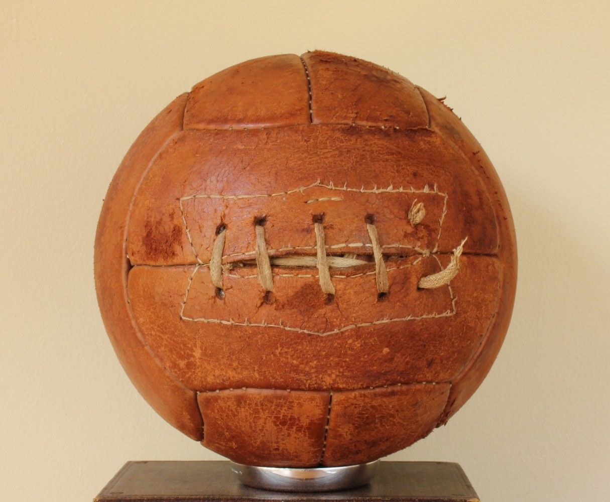 c1950 12 Panel Brown Leather Laced Football / Soccer Ball.
