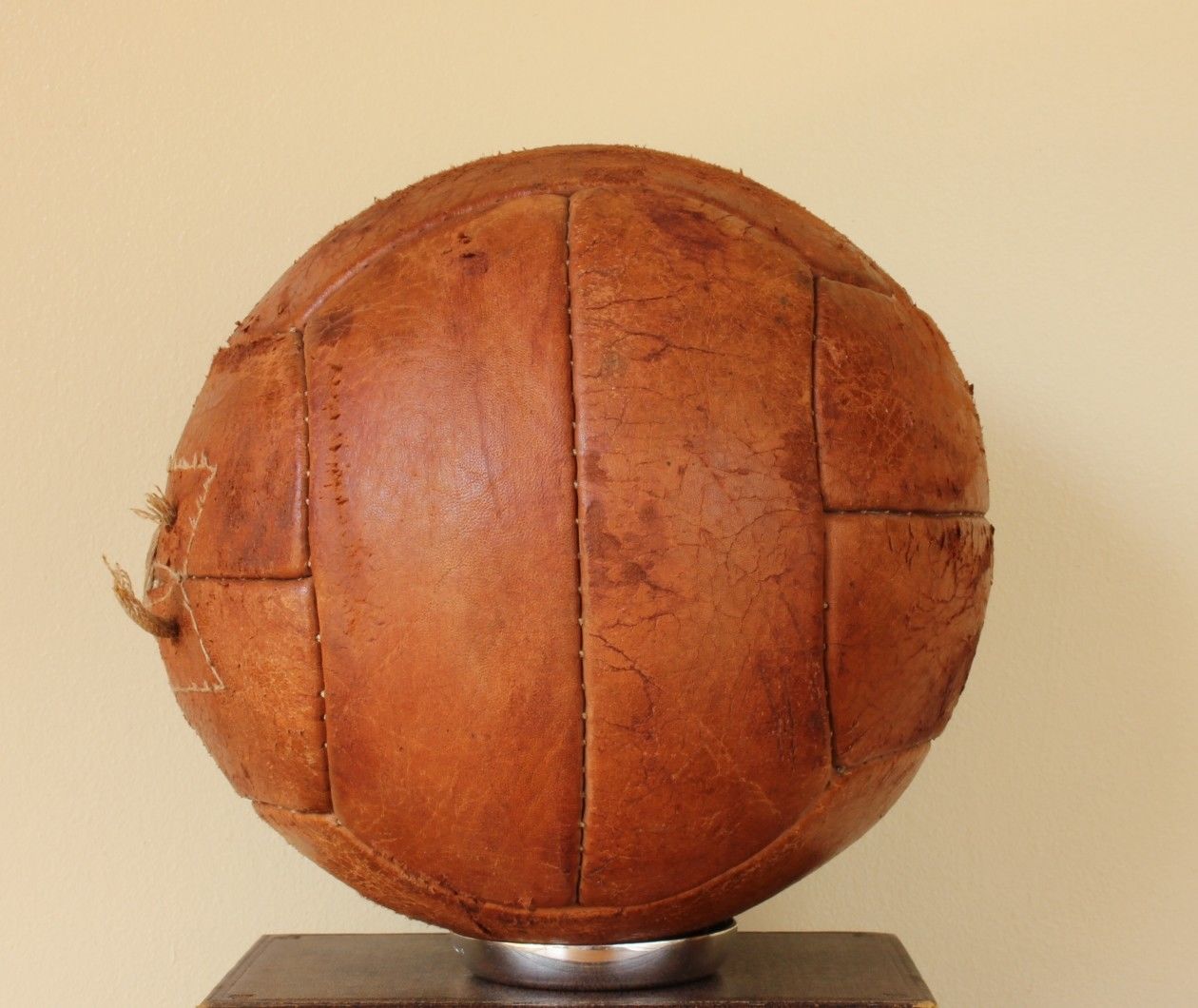 c1950 12 Panel Brown Leather Laced Football / Soccer Ball.
