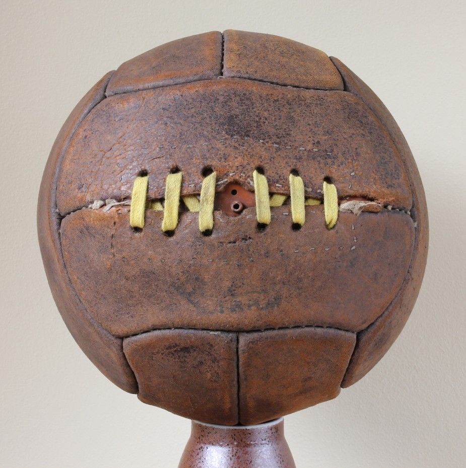Old Vintage 12 Panel Lace Up Leather Football. Antique Soccer Ball. 1940s.
