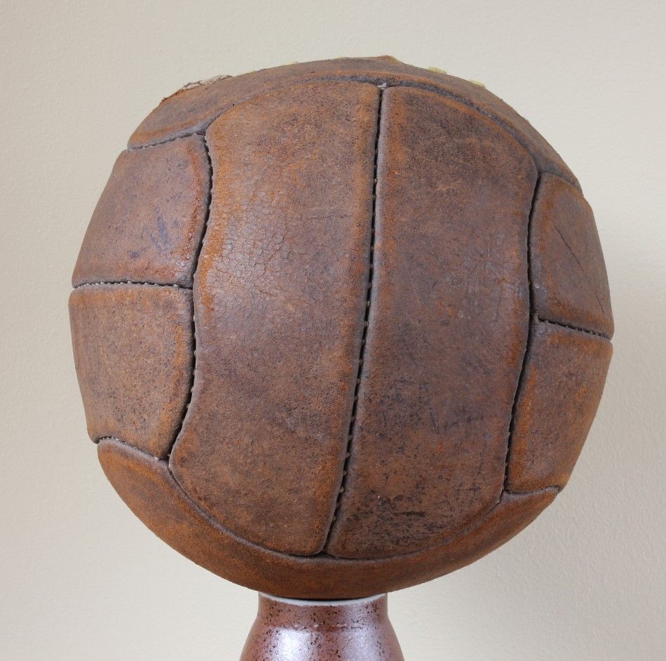 Old Vintage 12 Panel Lace Up Leather Football. Antique Soccer Ball. 1940s.