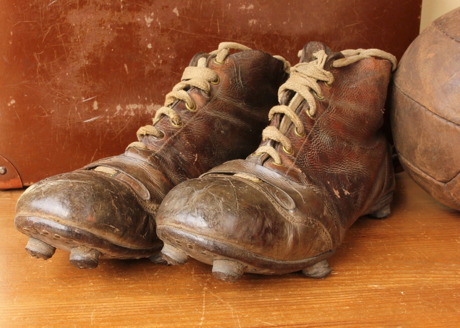 Brown Leather Football Boots. Uruguay 1930 World Cup.