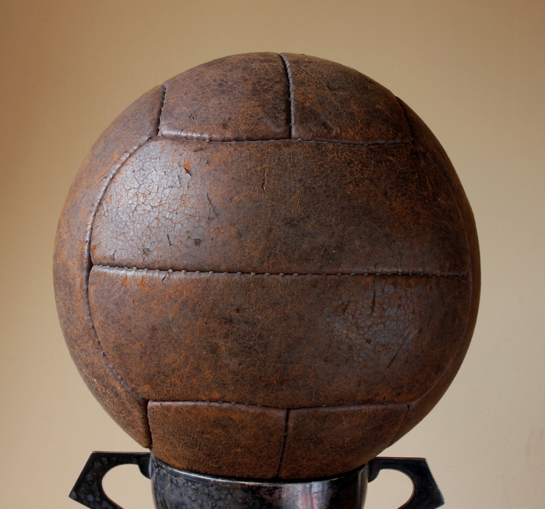 Original Vintage Leather Football. 12 Panel Brown Soccer Ball.
