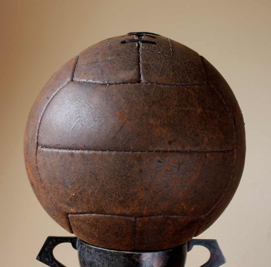 Original Vintage Leather Football. 12 Panel Brown Soccer Ball.