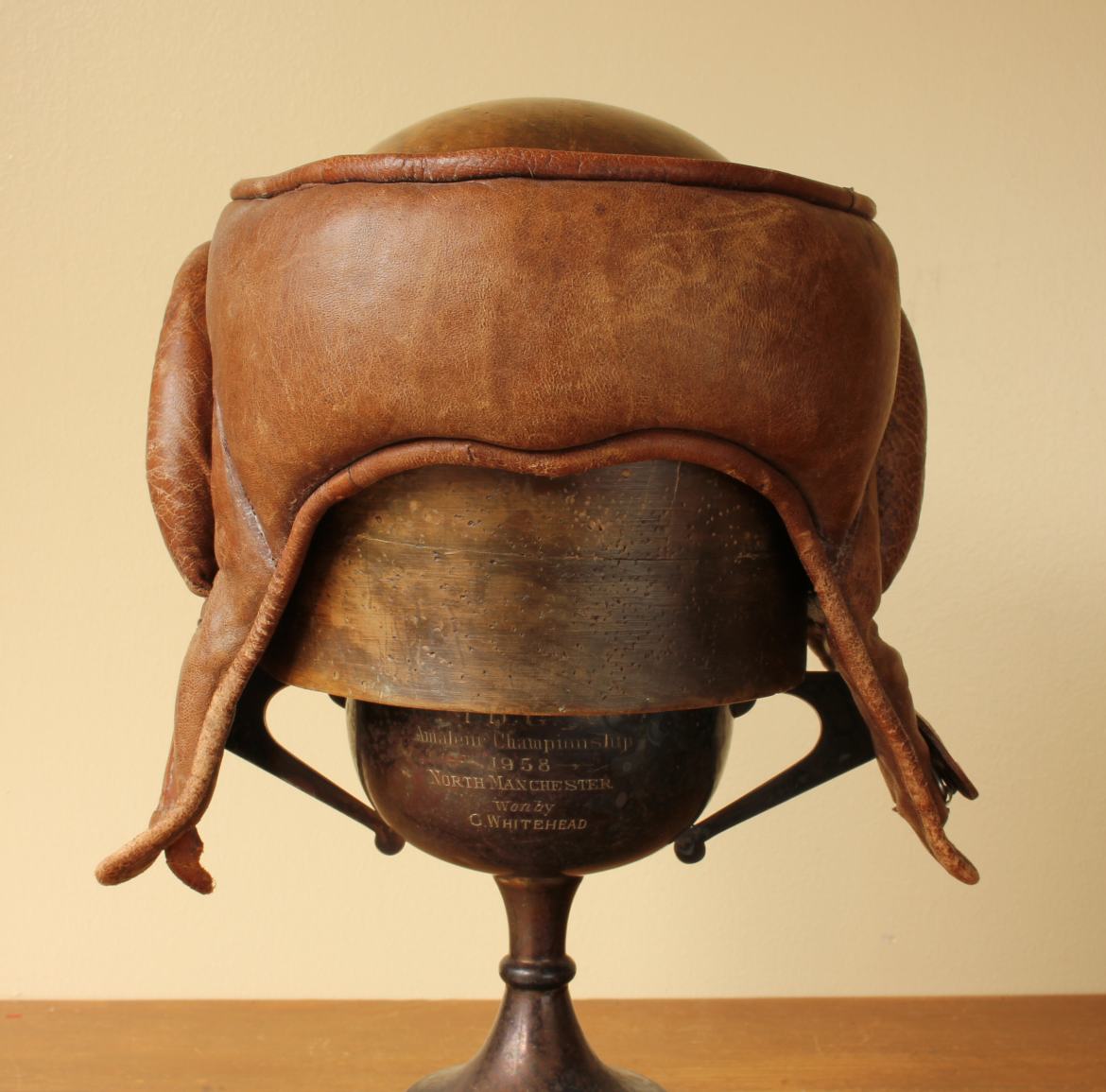 Leather Straw Filled Boxing Head Guard. Boxers Headgear c1930.