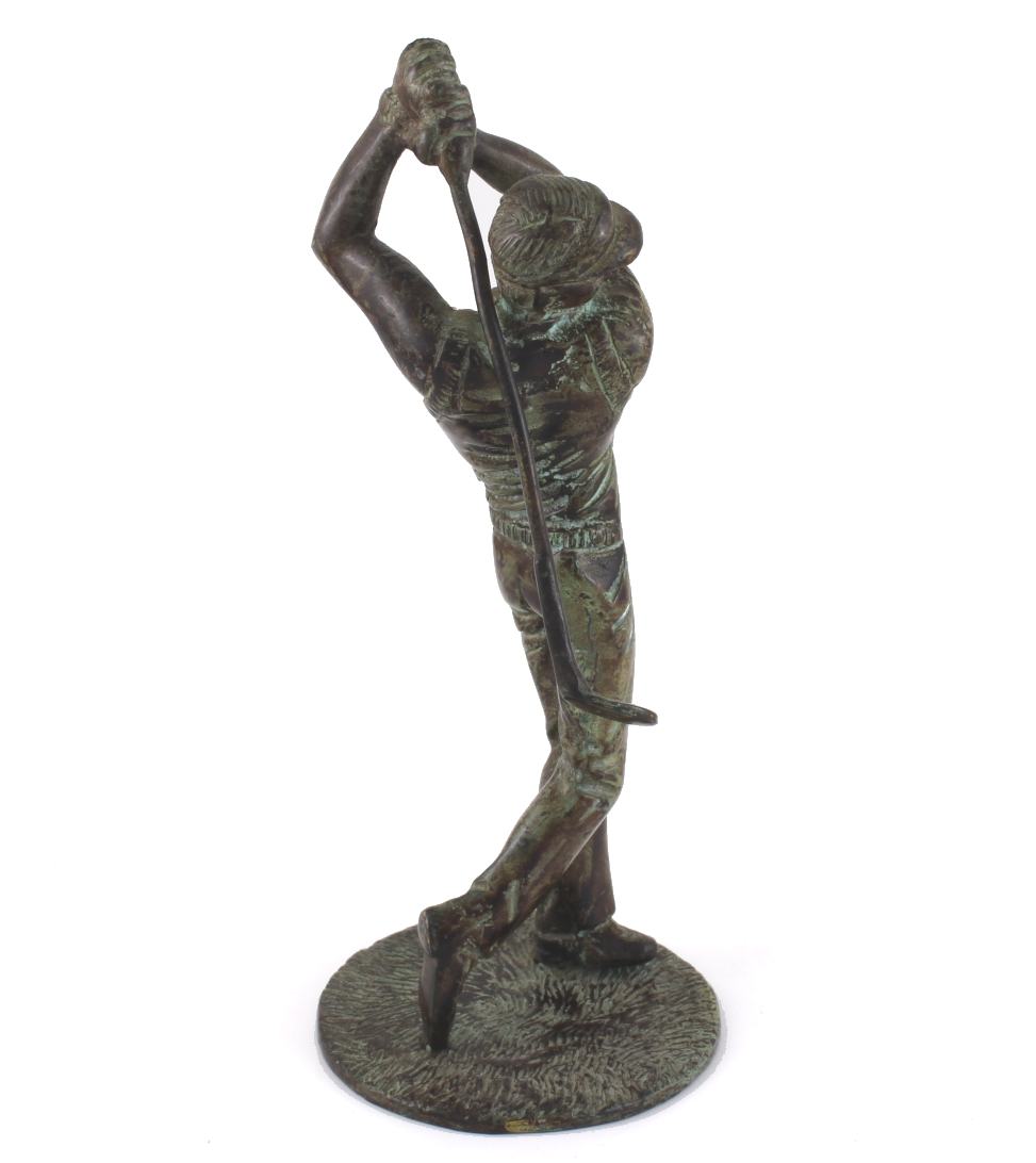Bronze Golfer Statue. Figure Of Golfing Man Swinging Golf Club.