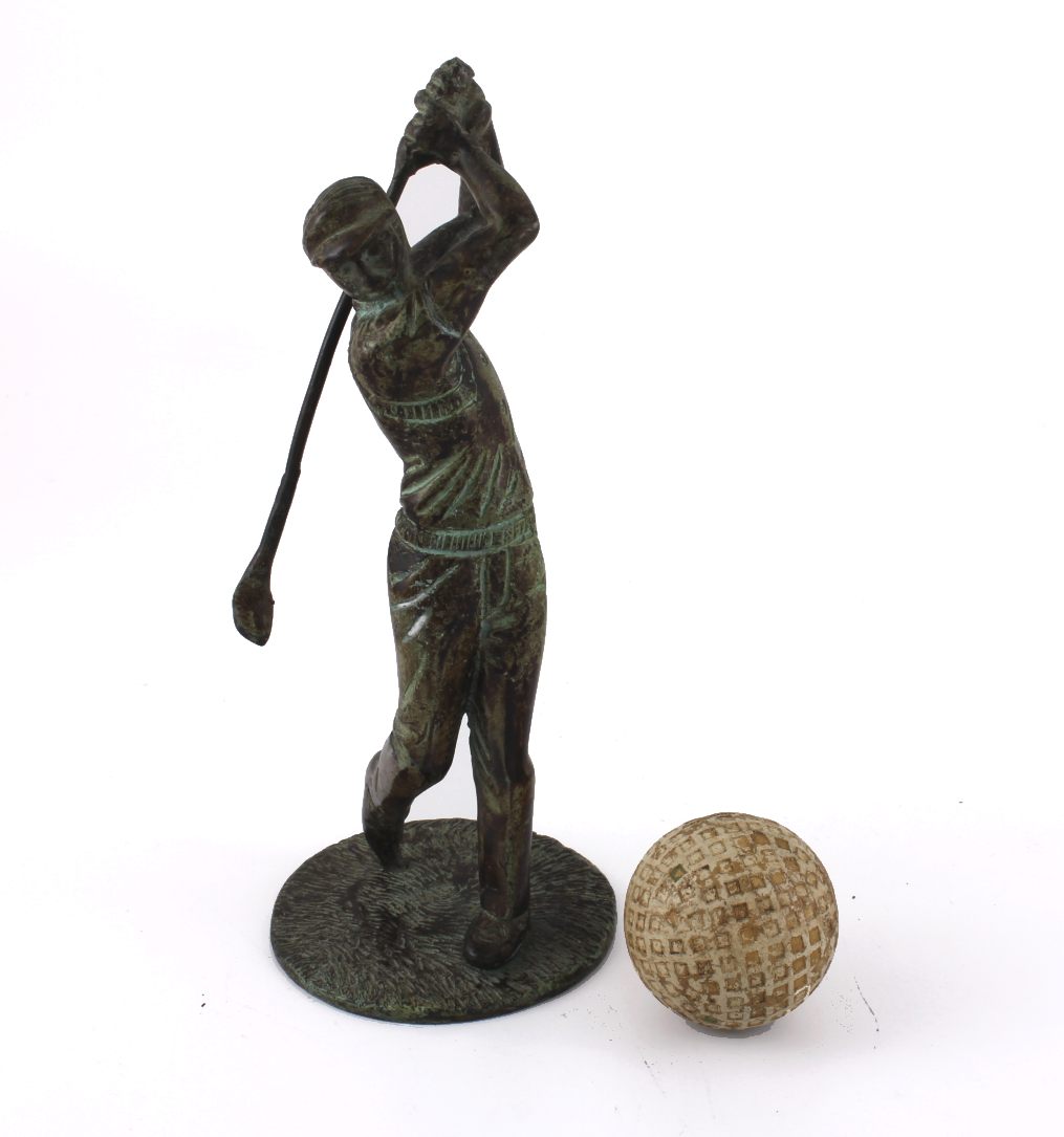 Bronze Golfer Statue. Figure Of Golfing Man Swinging Golf Club.
