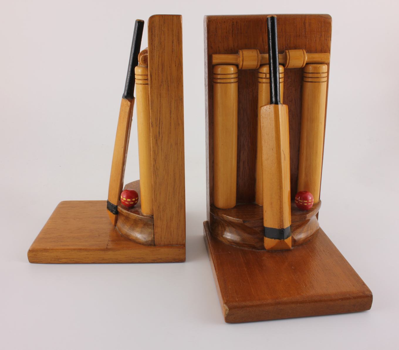 Pair of Bat & Ball Cricket Handmade Wood Bookends. Sports Gift. Mancave.