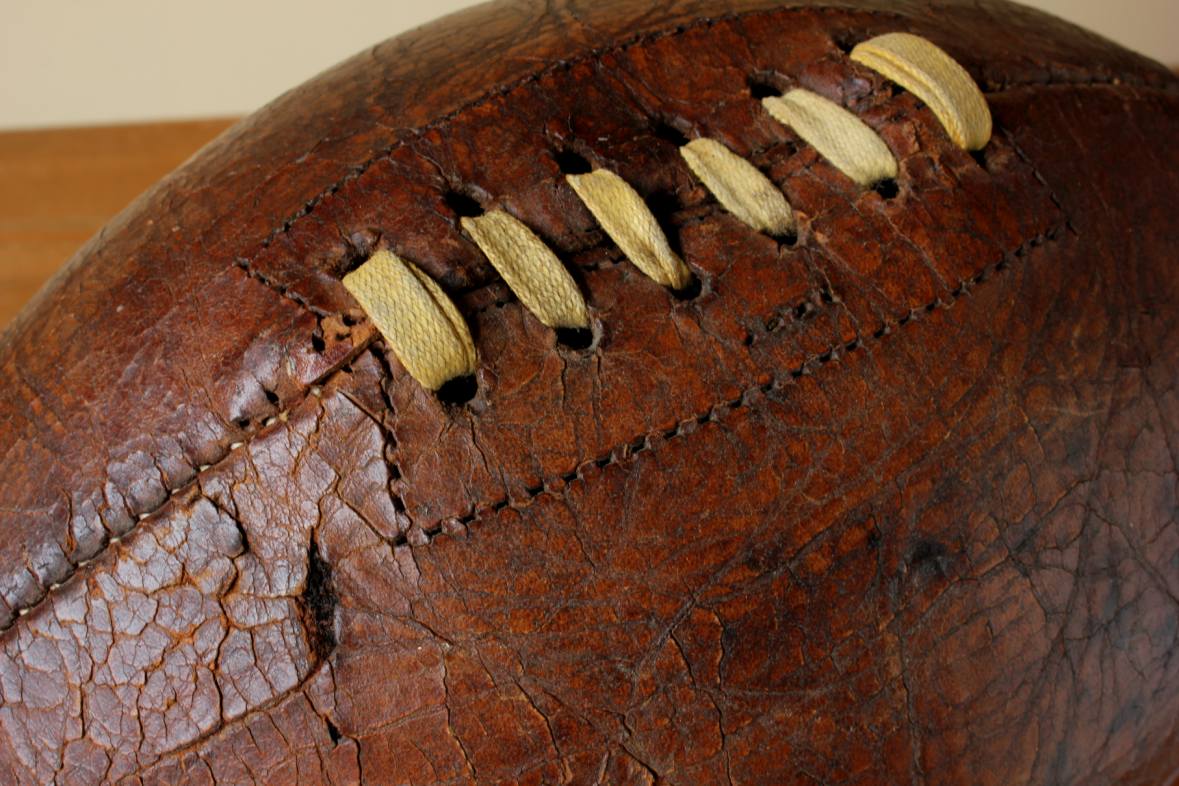1930's Leather Laced Rugby Ball. Full Size 5 Sports Ball.