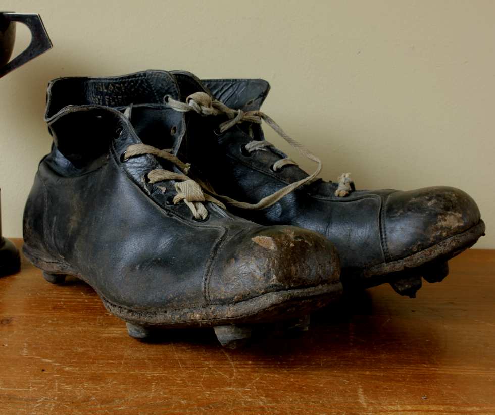 Vintage Kingswell All Black Rugby Flier Boots. Leather Studs. CC41. 1940's.