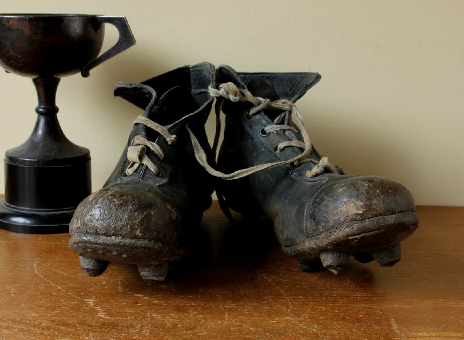 Vintage Kingswell All Black Rugby Flier Boots. Leather Studs. CC41. 1940's.