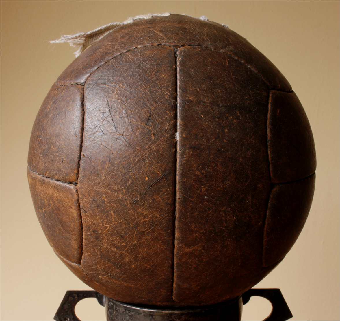Vintage Leather 12 Panel Soccer Football. Old Antique Laced Ball. c1950.